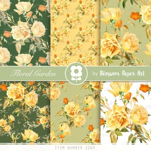 Floral Digital Paper, Floral Digital Paper Pack, Yellow Roses ...