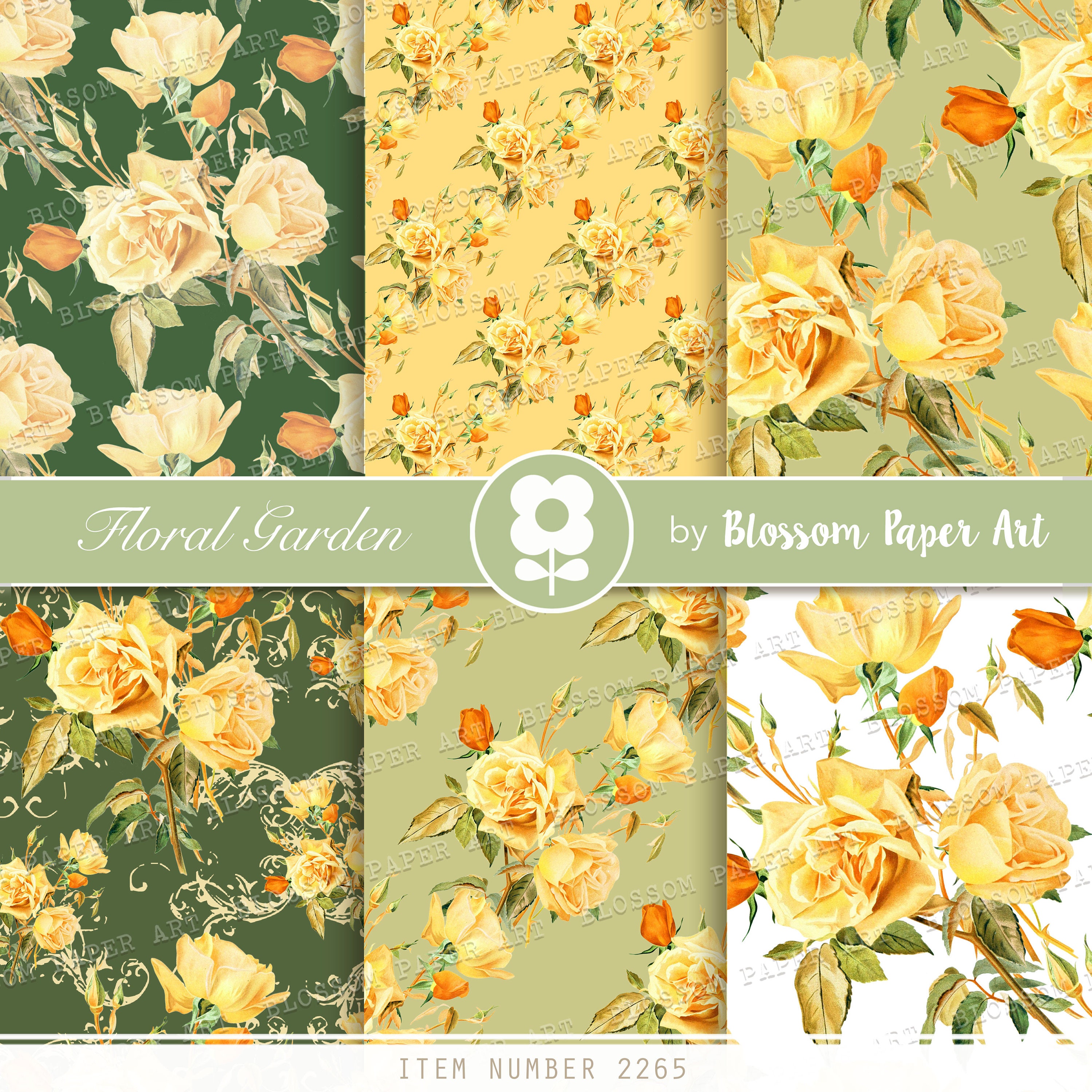 Floral Digital Paper Floral Digital Paper Pack Yellow Roses | Etsy