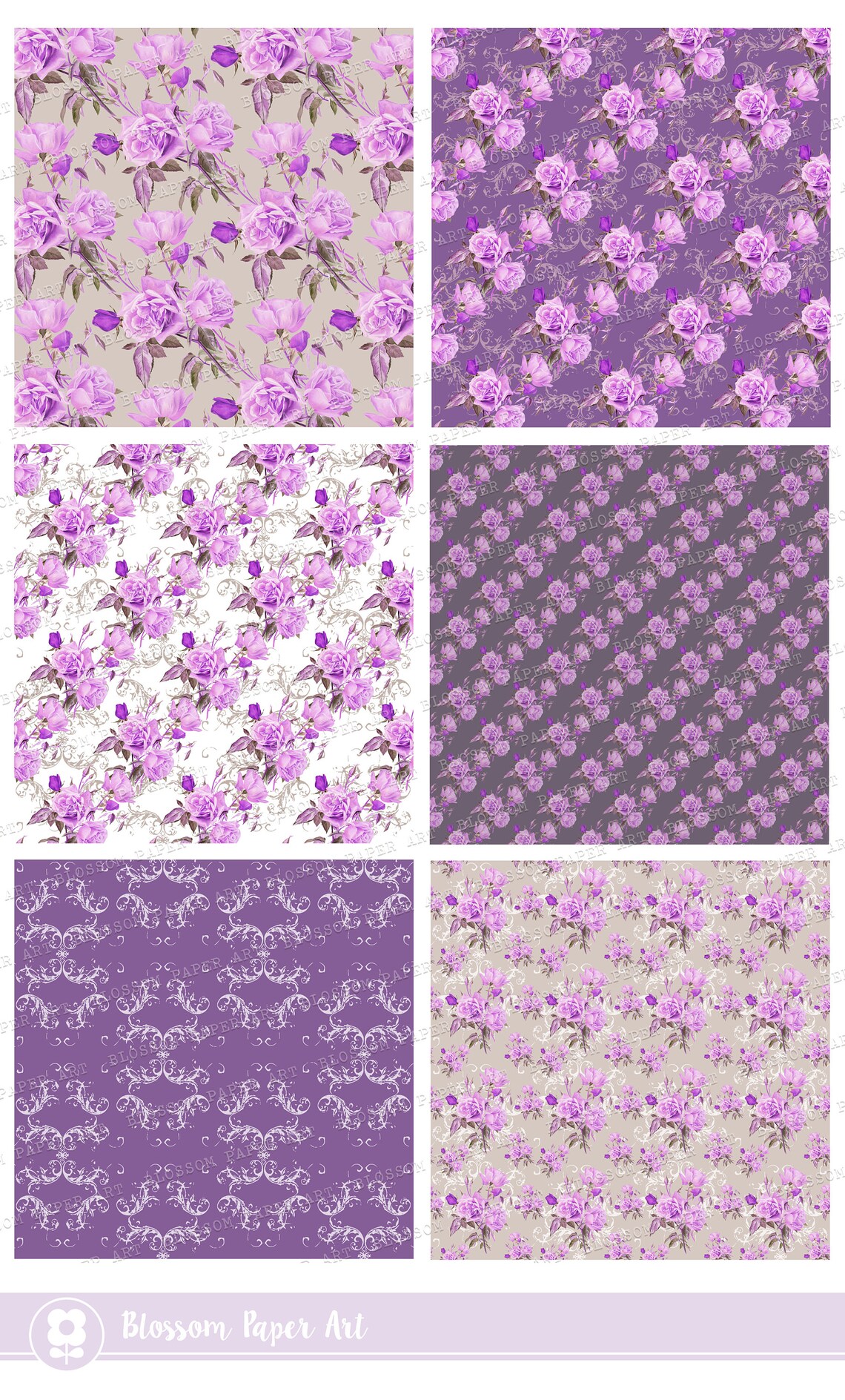 FLORAL Digital Paper Purple Floral Digital Paper Pack Floral - Etsy
