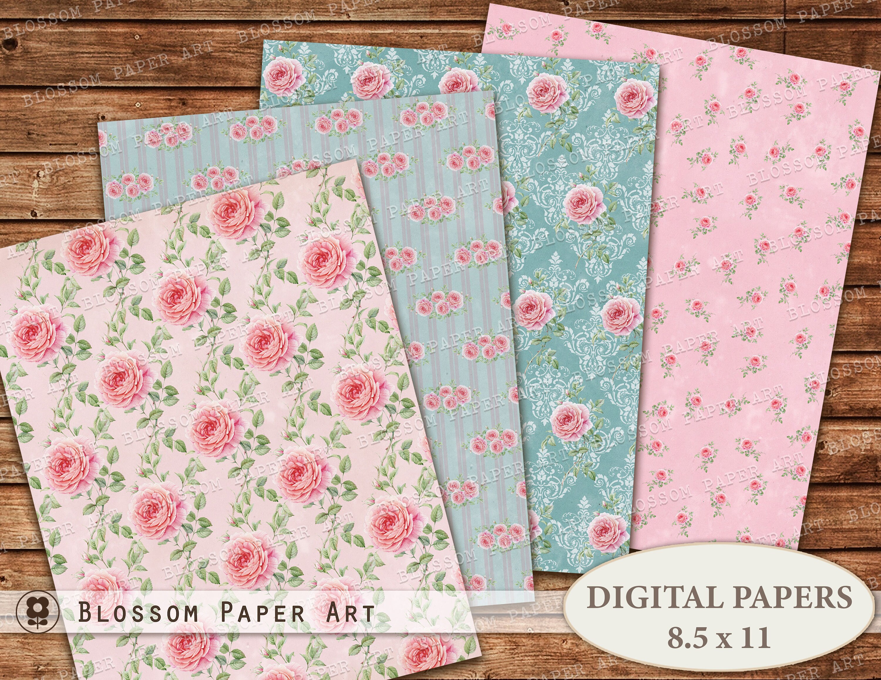 Floral Scrapbook Paper 8.5x11 Sheet Rose Digital Paper Junk | Etsy