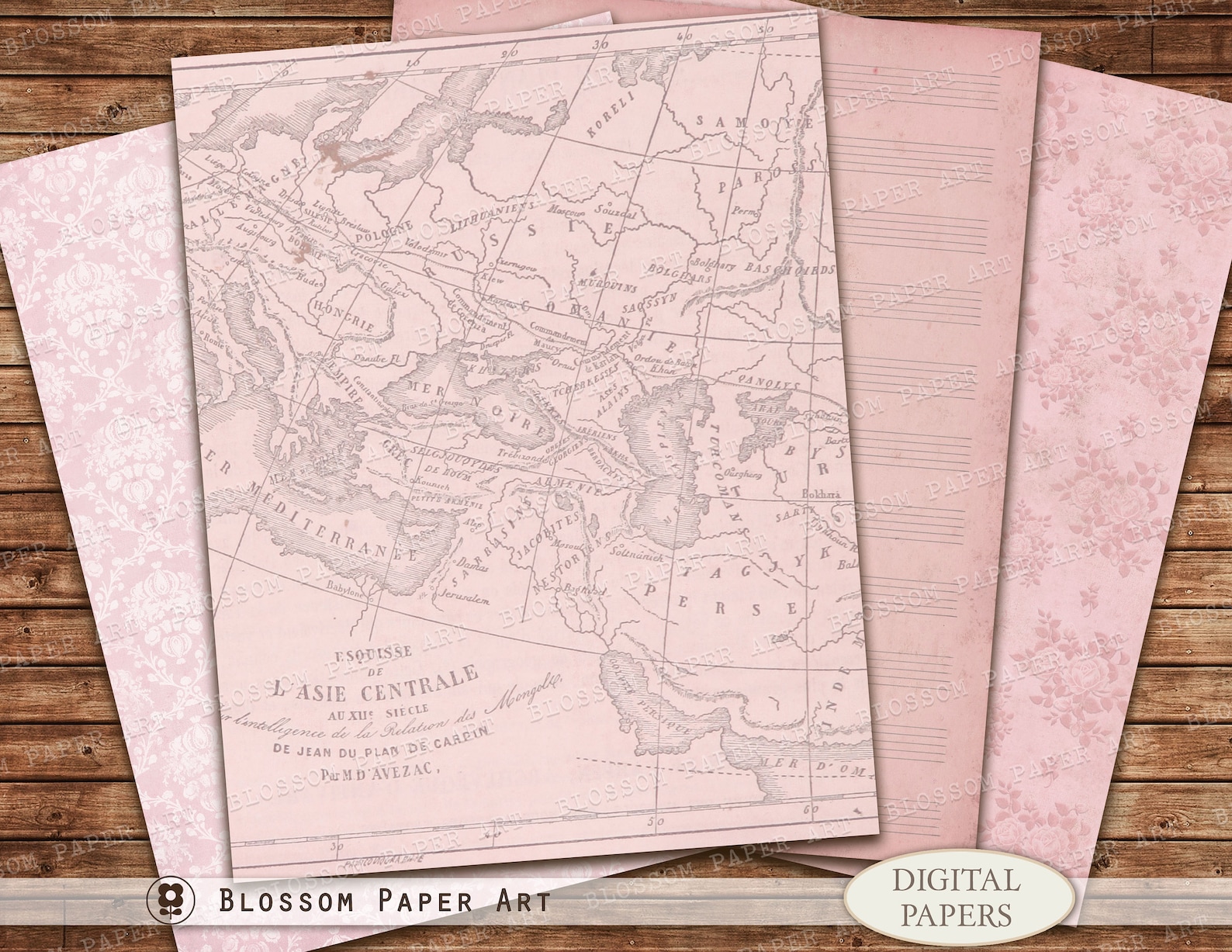 Vintage Pink Digital Paper: Floral Ephemera Textures (digital Download ...