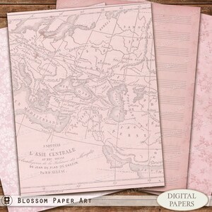 Vintage Pink Digital Paper: Floral Ephemera Textures (digital Download ...