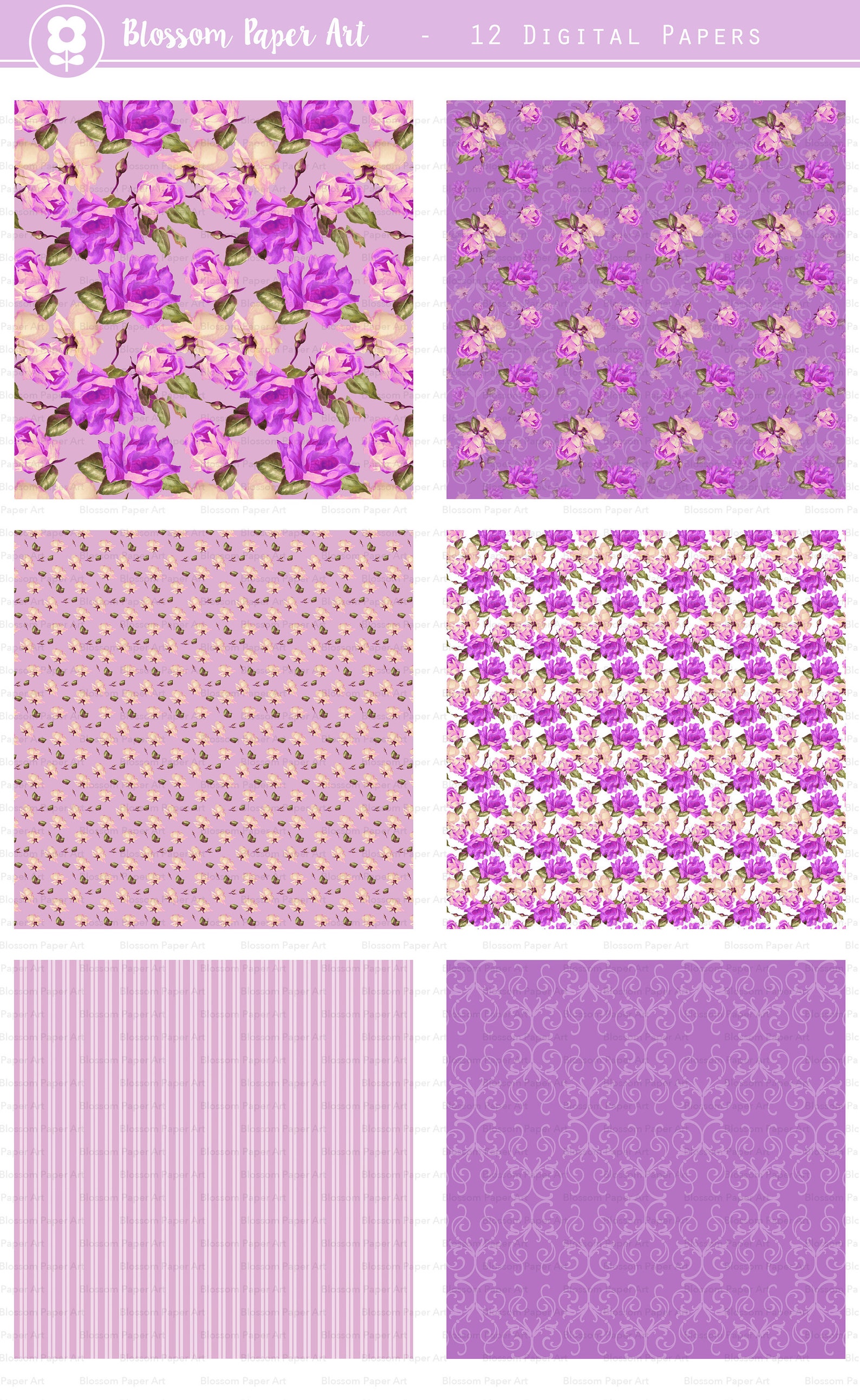 Purple Roses Digital Paper Shabby Chic Violet Scrapbook - Etsy