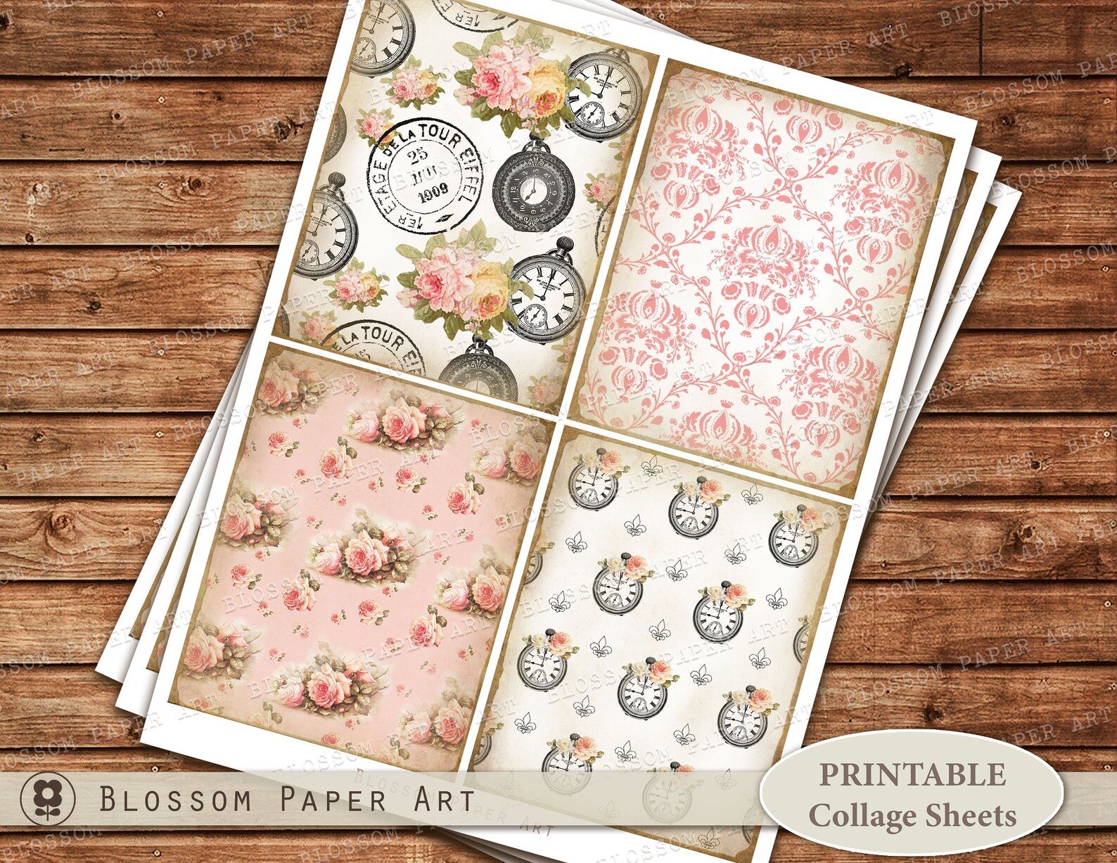 Digital Paper VINTAGE FLOWERS Digital Collage Sheet Digital - Etsy