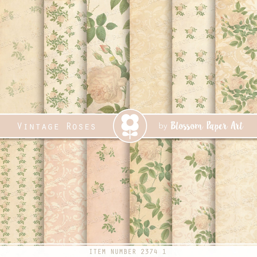 Vintage Digital Paper, Rose Junk Journal Paper, Roses Scrapbook Collage ...