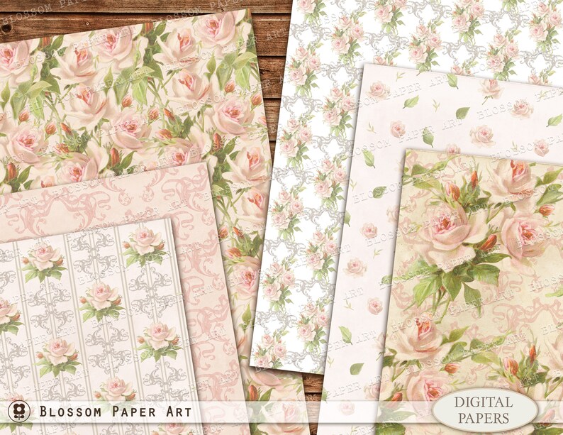 Scrapbook Paper Floral Shabby Chic Digital Paper Pack Roses | Etsy