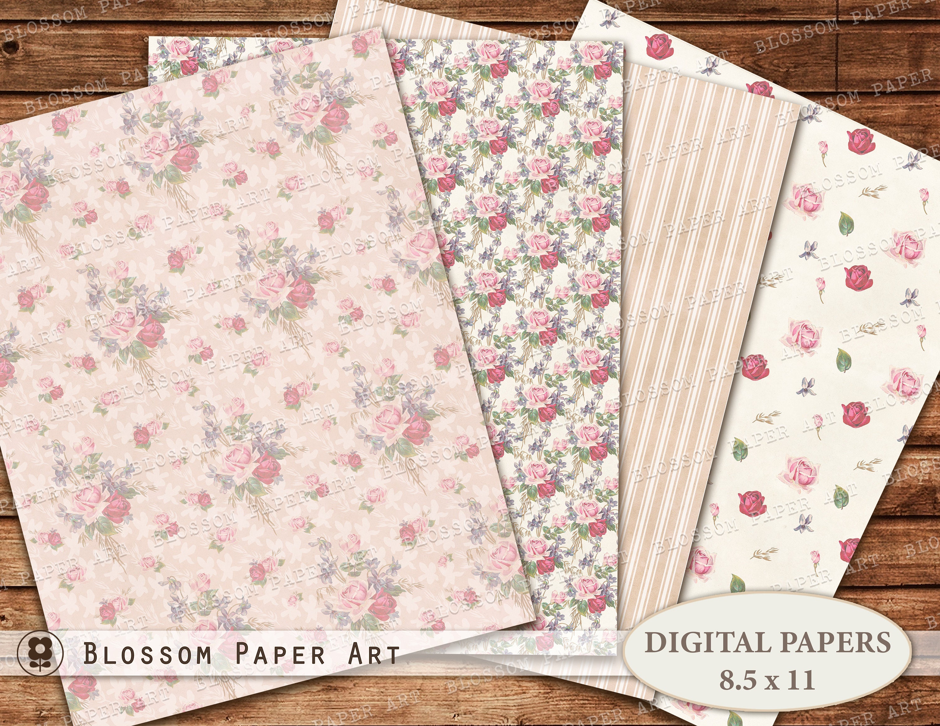 Rose Digital Paper Scrapbook Paper Vintage Floral Collage - Etsy Canada