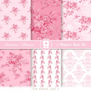 Pink Rose Digital Paper Floral Digital Paper Pack, Pink Wedding Vintage ...