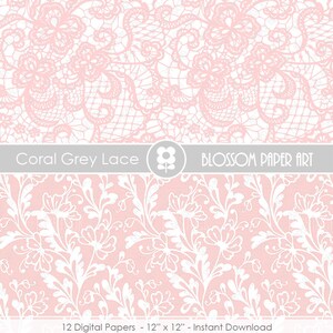 Lace Digital Paper Coral Grey Lace Digital Paper Pack - Etsy