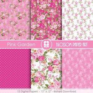 Pink Digital Paper, Rose Digital Paper Pack, Pink Floral Scrapbooking ...