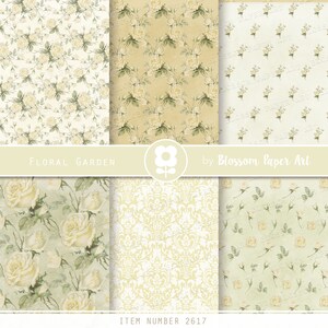 Vintage Digital Paper, Roses Scrapbook Paper Pack, Yellow Floral ...