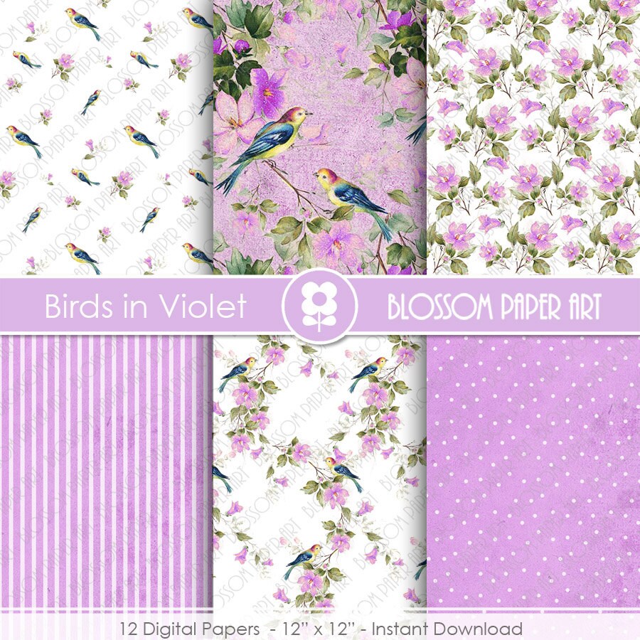 Violet Digital Paper Violet Digital Paper Pack Birds | Etsy
