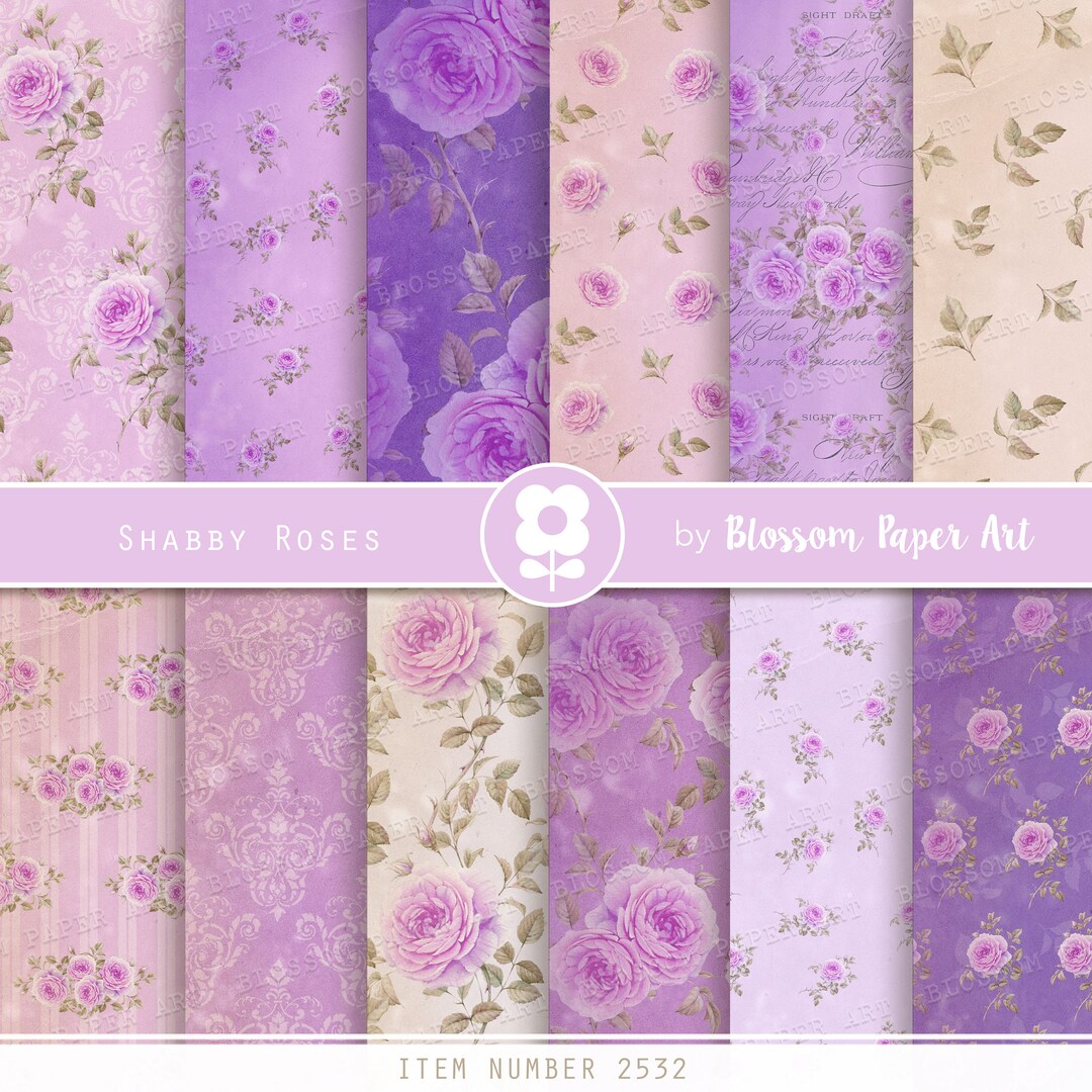 Purple Floral Digital Paper, Floral Digital Paper Pack, Vintage ...