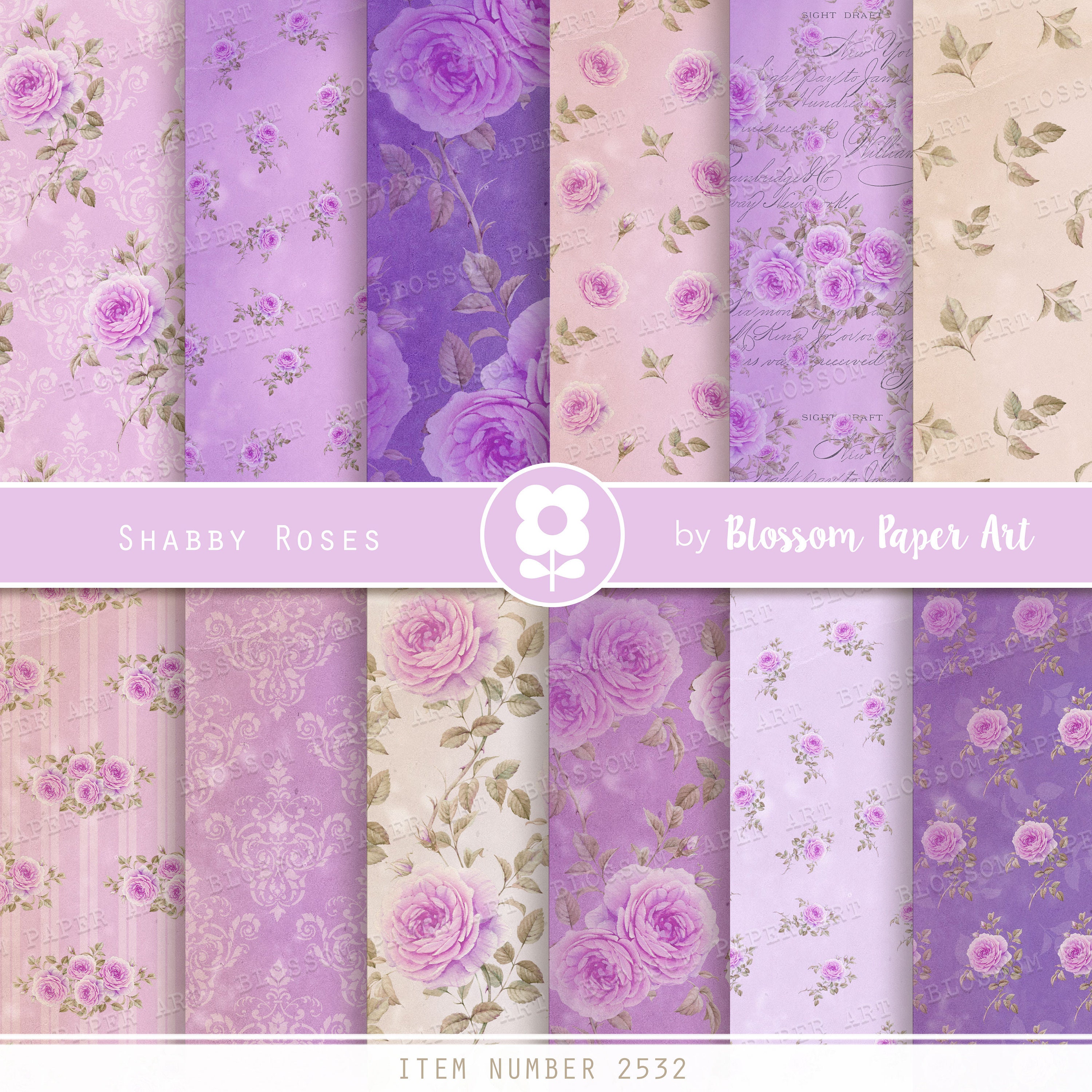 Purple Floral Digital Paper Floral Digital Paper Pack - Etsy