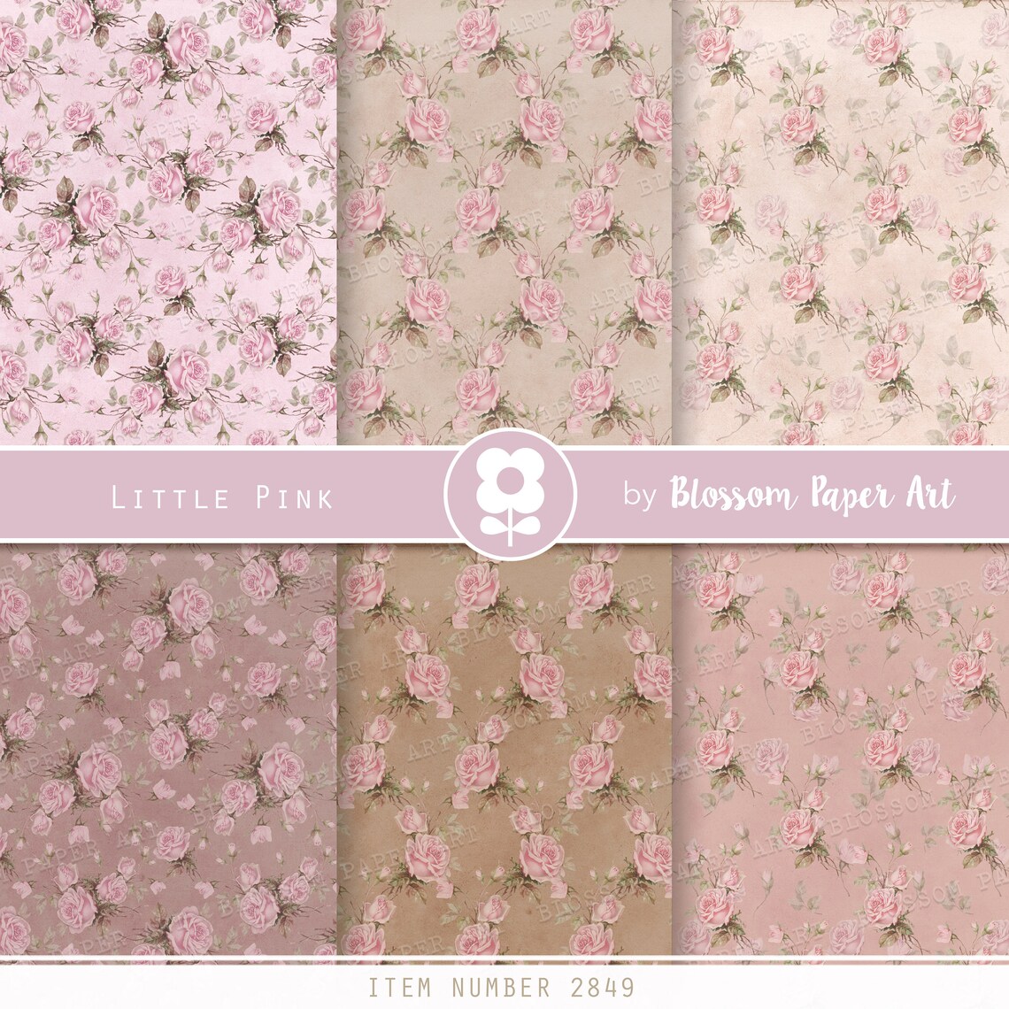 Pink Floral Papers Shabby Chic Digital Paper Pack Little | Etsy