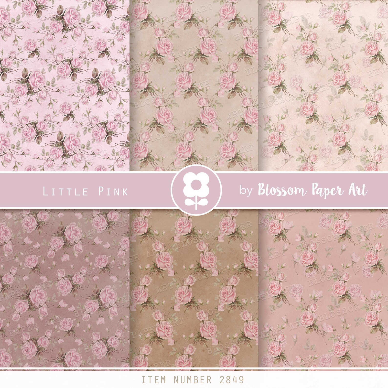 Pink Floral Papers Shabby Chic Digital Paper Pack Little | Etsy