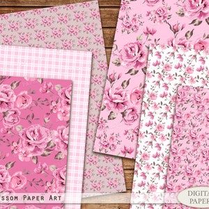 Pink Digital Paper, Shabby Chic Paper Pack, Roses Scrapbook Collage ...