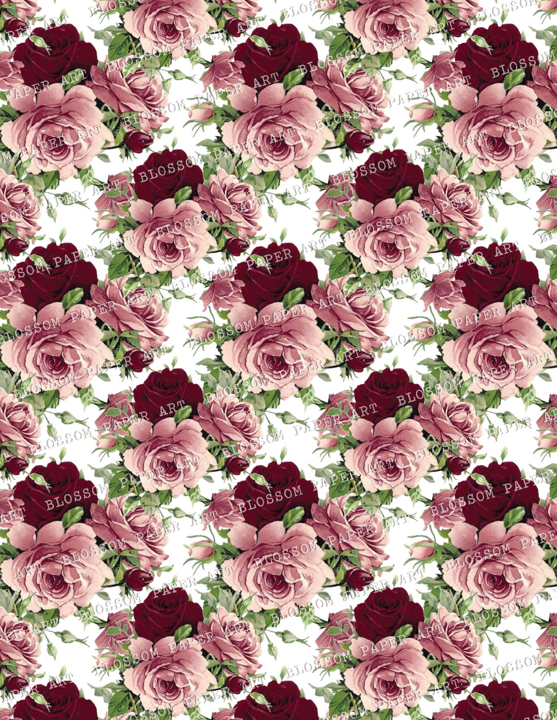 Rose Digital Paper Floral Scrapbook Paper Collage Sheet | Etsy