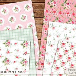 Pink Digital Paper, Floral Scrapbook Paper Pack, Shabby Scrapbooking ...