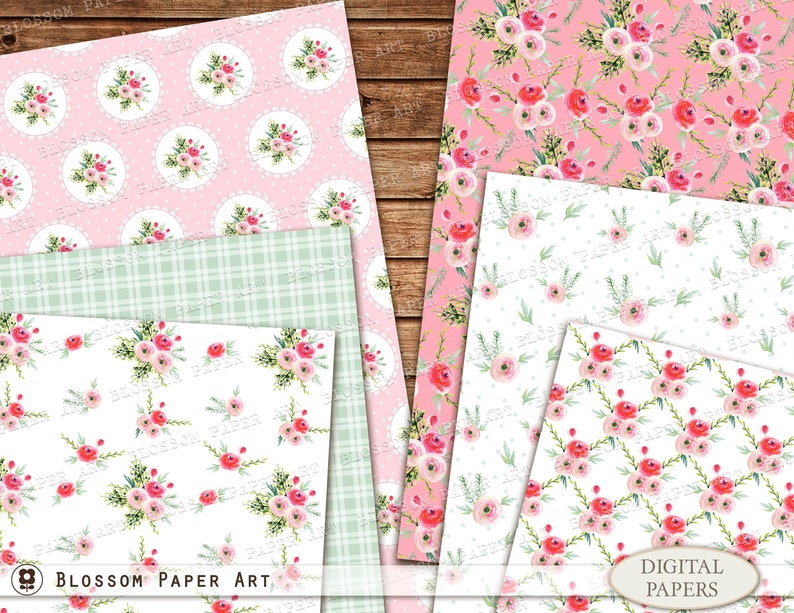 Pink Digital Paper Floral Scrapbook Paper Pack Shabby - Etsy