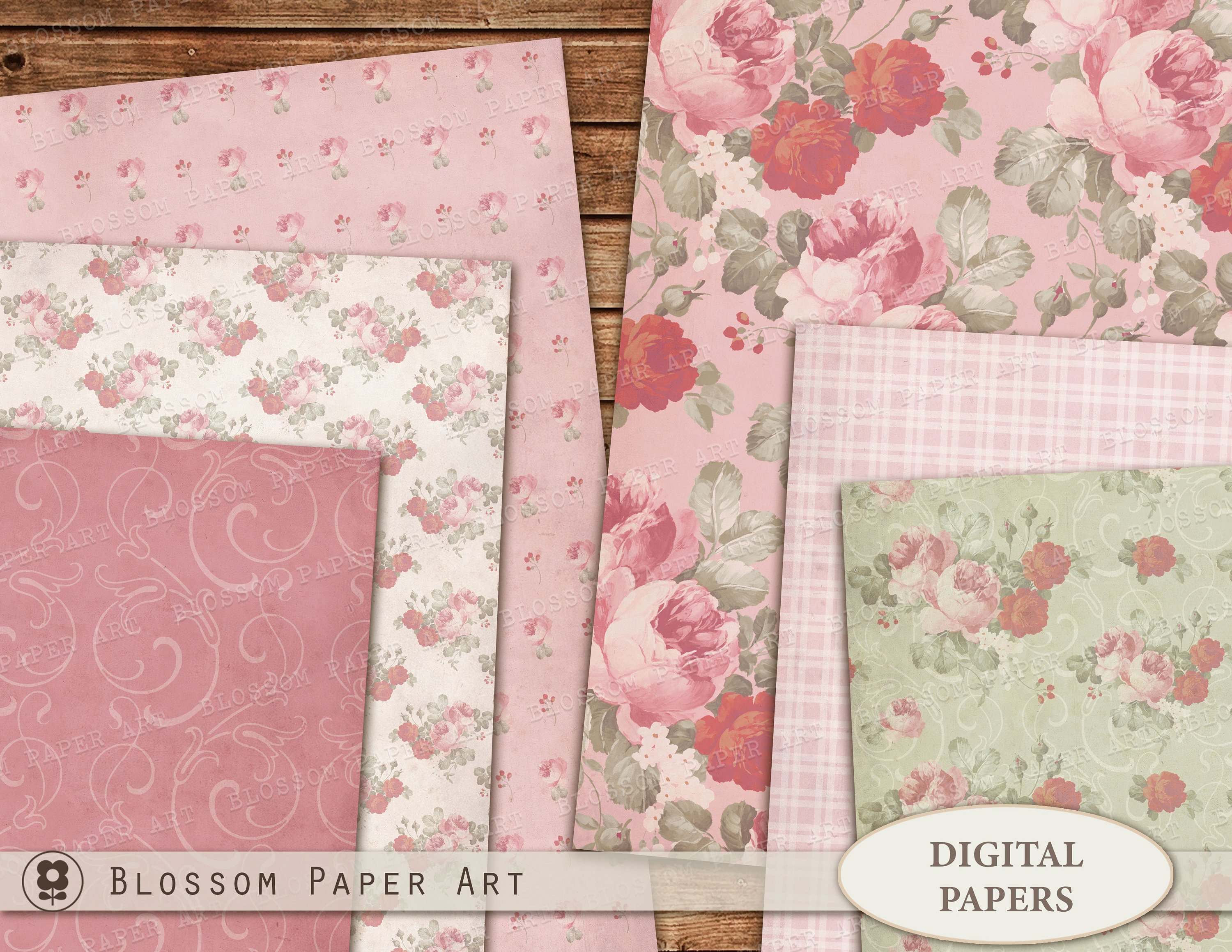 Floral Digital Paper Vintage Pink Digital Paper Pack Floral - Etsy