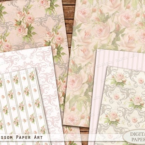 Floral Shabby Chic Digital Paper Pack: Pink Vintage Roses (INSTANT ...