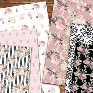 Floral Pink and Black Digital Paper Pack: Scrapbooking (instant ...