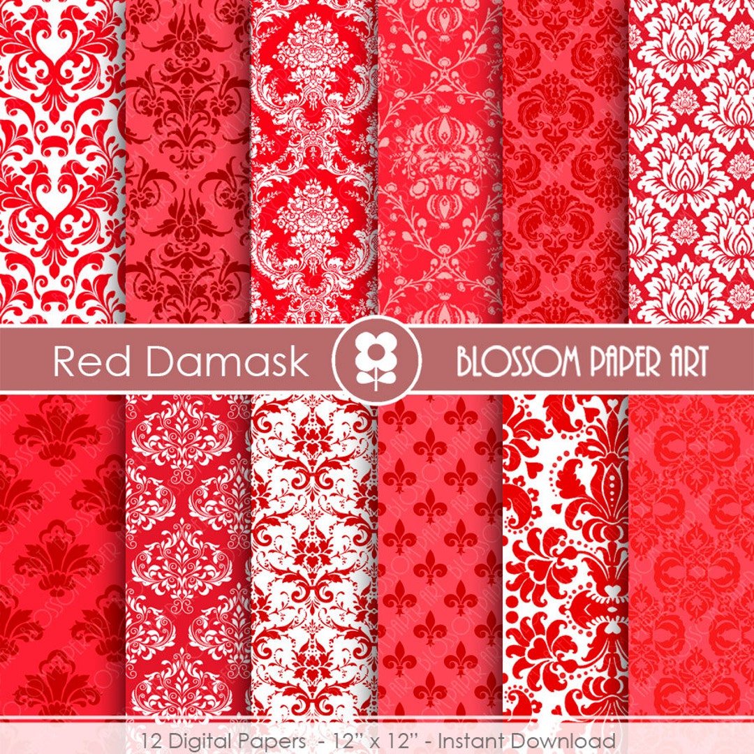 Red Digital Paper Damask Red Digital Paper Pack Red Damask - Etsy