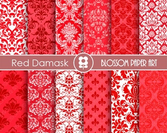 DAMASK Digital Paper Digital Scrapbooking Paper Pack Red Damask Pattern ...