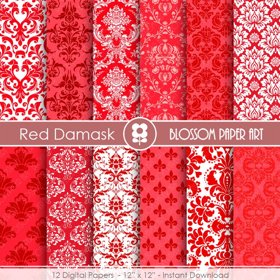 Red Digital Paper Damask Red Digital Paper Pack Red Damask - Etsy
