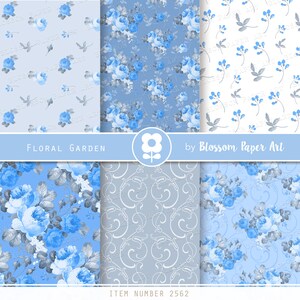 Light Blue Digital Paper, Floral Scrapbook Paper, Blue Roses ...