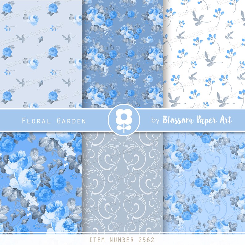Light Blue Digital Paper Floral Scrapbook Paper Blue Roses - Etsy