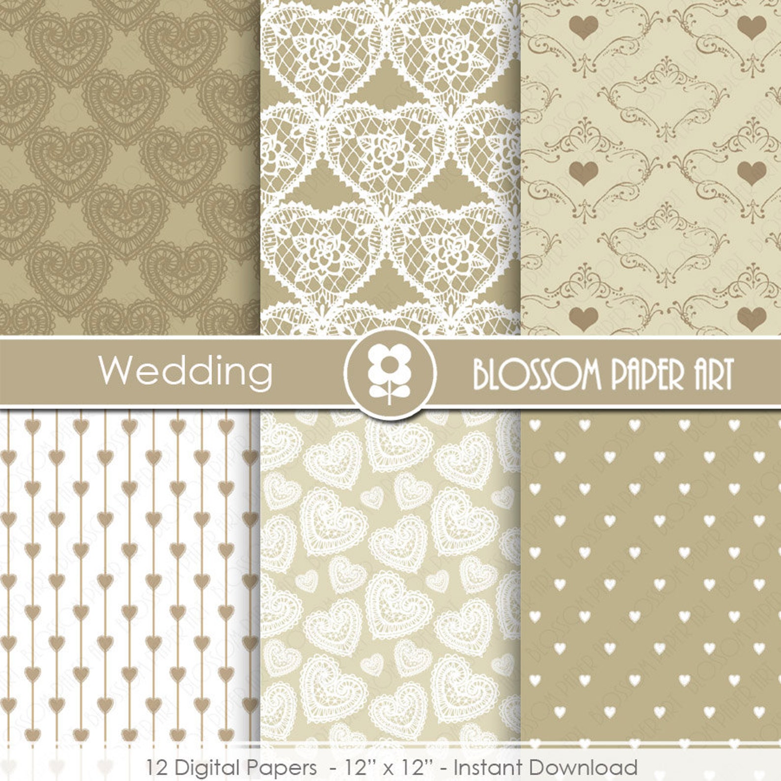 Wedding Digital Paper Wedding Digital Paper Pack Hearts - Etsy