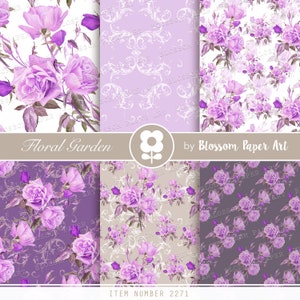 FLORAL Digital Paper, Purple Floral Digital Paper Pack Floral Collage ...