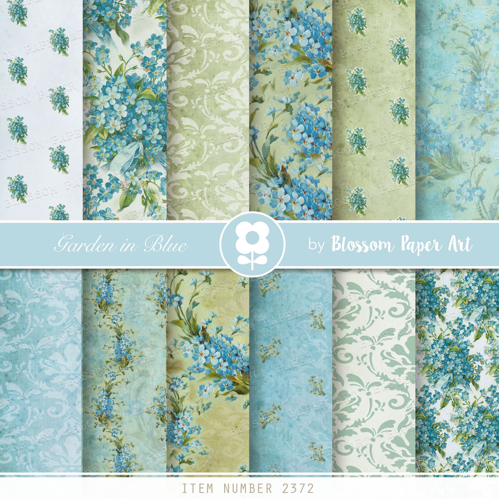 Blue FLORAL Digital Paper Vintage Floral Shabby Chic Digital - Etsy