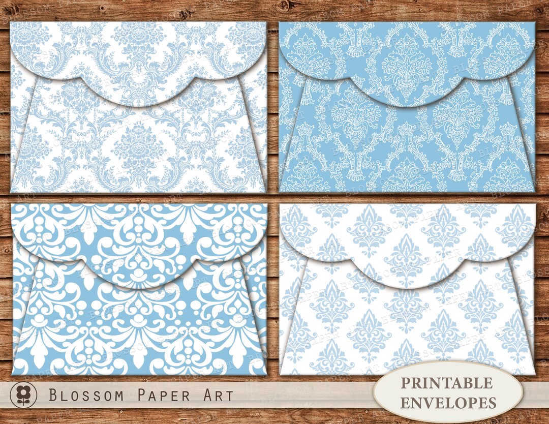 Printable Envelopes DAMASK Light Blue Printable Envelopes Digital ...