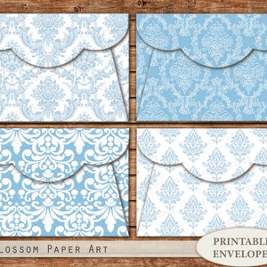 Printable Envelopes DAMASK Light Blue Printable Envelopes Digital ...