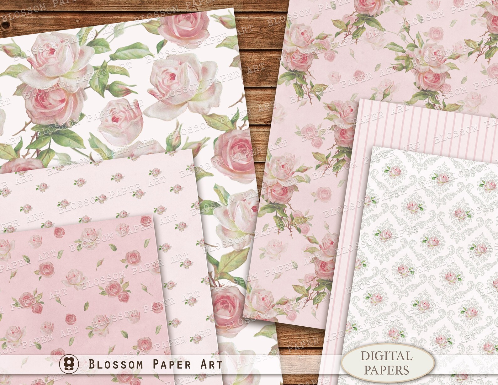 Roses Digital Paper Vintage Scrapbook Paper Floral Collage - Etsy