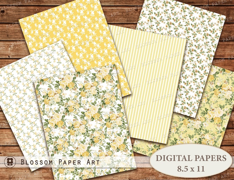 Yellow Digital Paper Floral Scrapbook Paper 85x11 Papers - Etsy