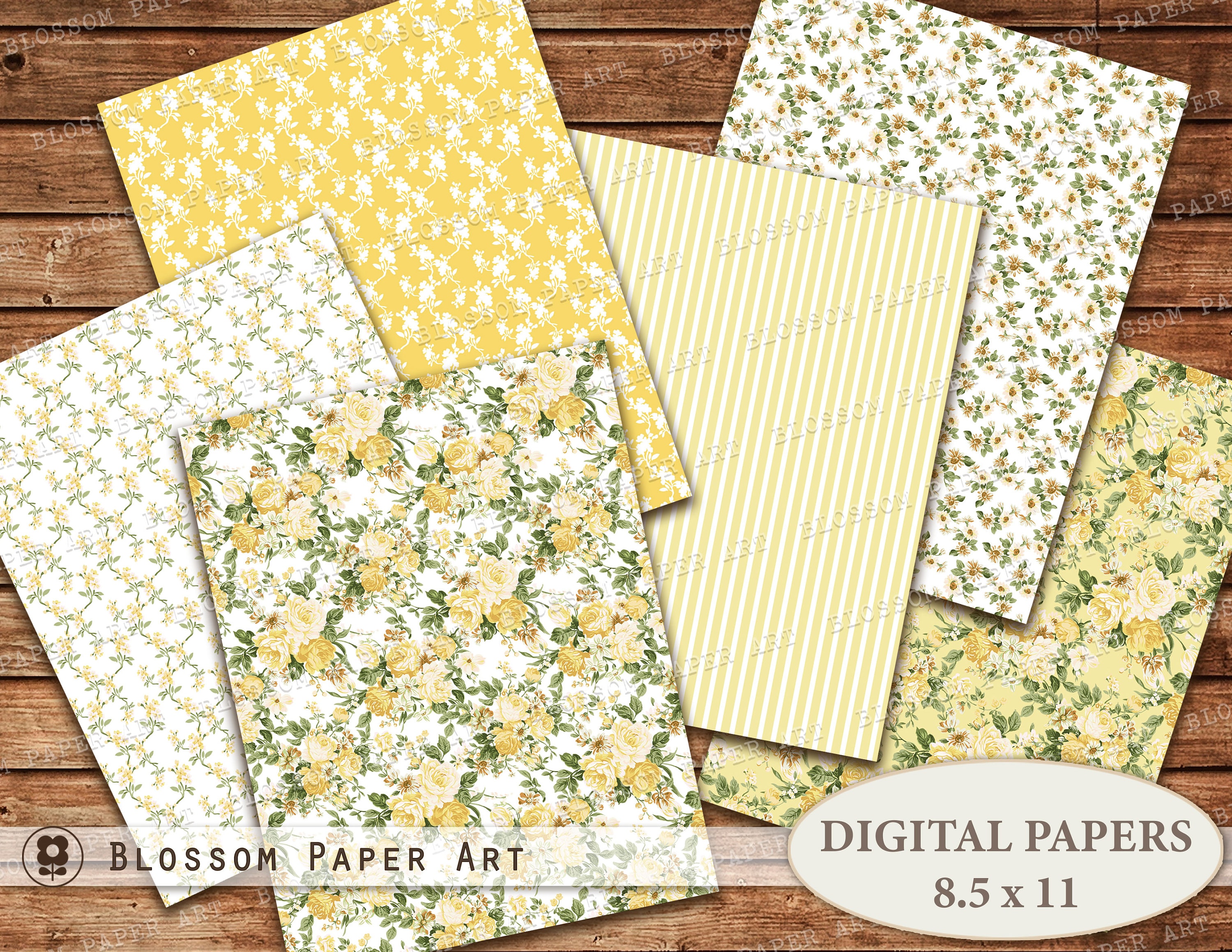 Yellow Digital Paper Floral Scrapbook Paper 85x11 Papers | Etsy