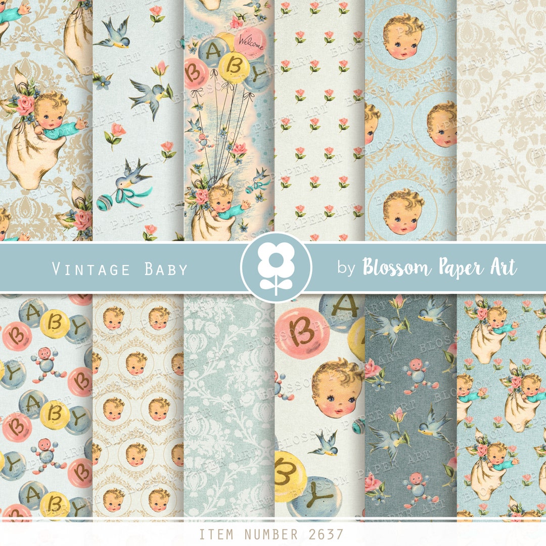 Baby Boy Digital Paper, Baby Boy Scrapbook, Baby Collage Sheet ...
