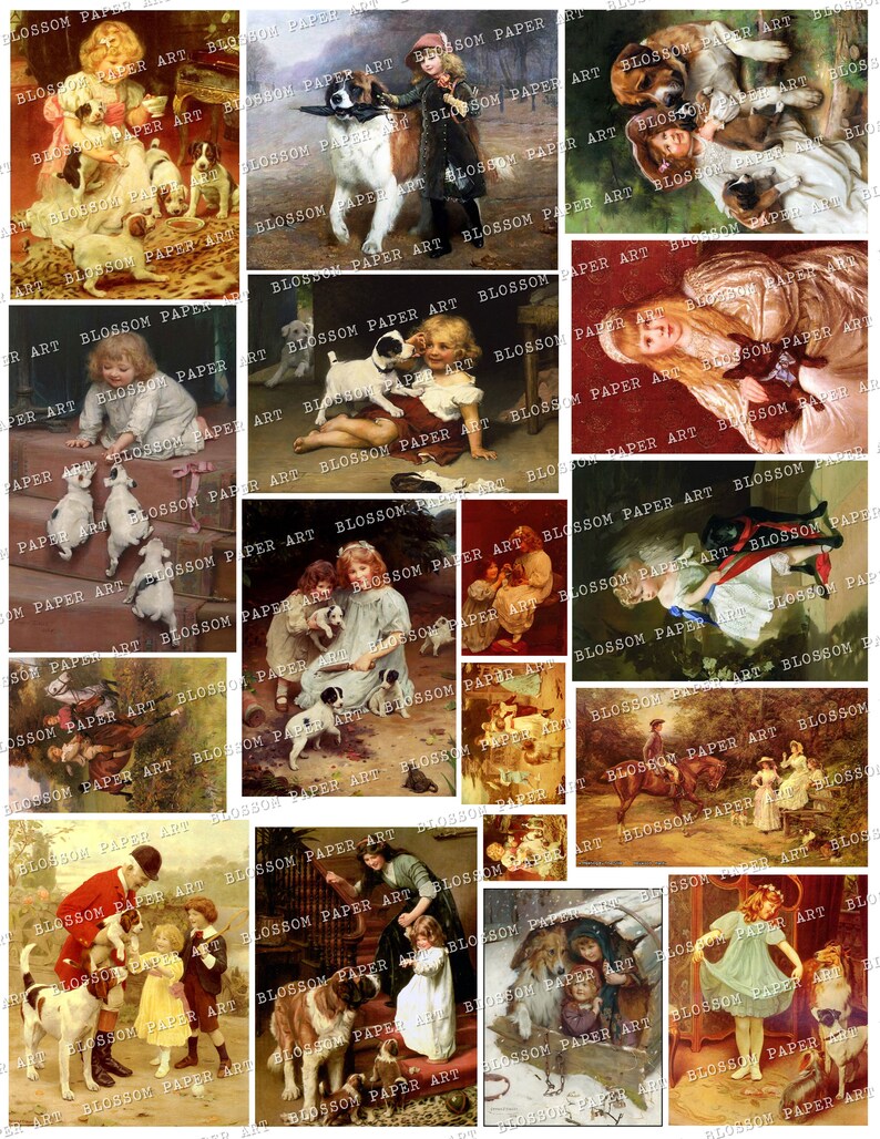 PUPPIES and CHILDREN Vintage Images Animals Collage Sheet - Etsy