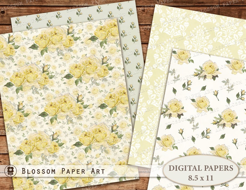 Floral Digital Paper Yellow Scrapbook Paper Floral Collage - Etsy