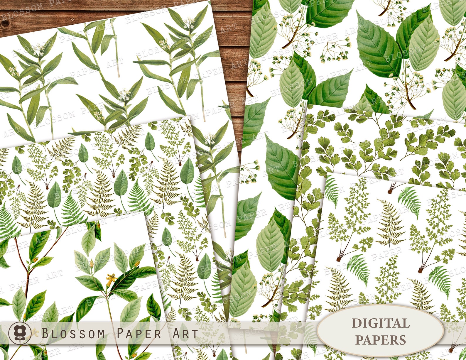 Leaves Digital Paper Leaves Scrapbook Collage Sheet Green - Etsy