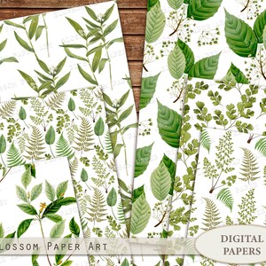 Leaves Digital Paper, Leaves Scrapbook Collage Sheet, Green ...