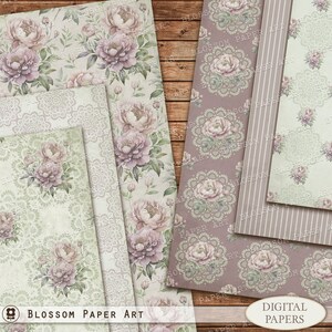Junk Journal Floral Digital Paper, Green Digital Paper, Vintage Flower ...