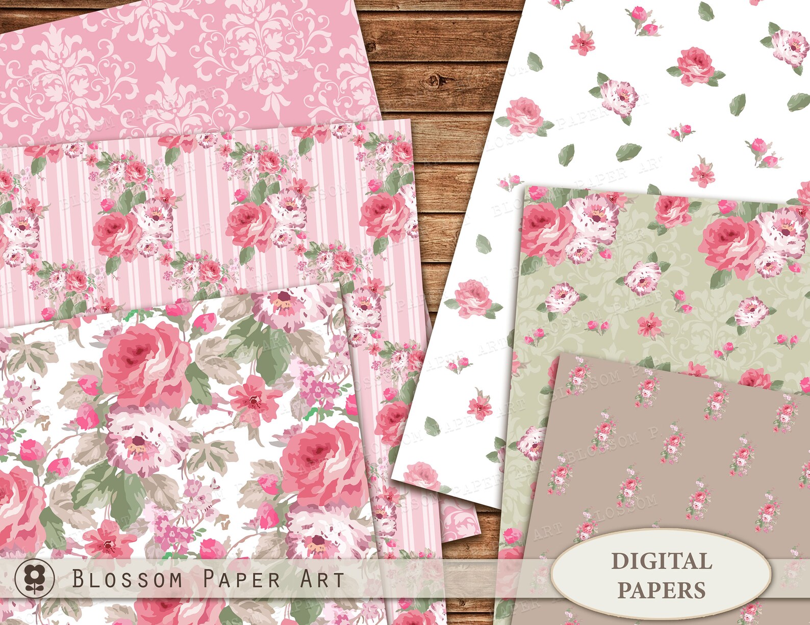 Shabby Chic Digital Paper Pink Floral Digital Paper Pack | Etsy