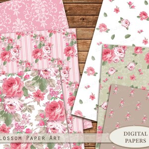 Shabby Chic Digital Paper, Pink Floral Digital Paper Pack, Scrapbooking ...