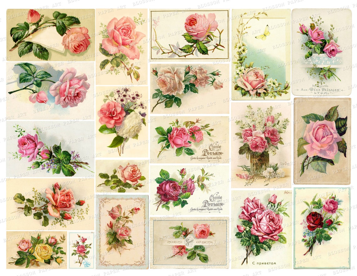 Vintage Roses Cards Printable Vintage Ephemera Junk Journal - Etsy