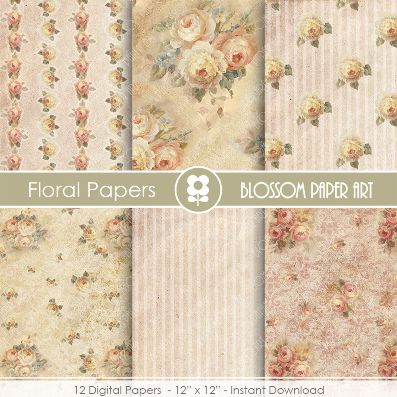 Rose Digital Paper Floral Digital Paper Pack Victorian - Etsy Australia
